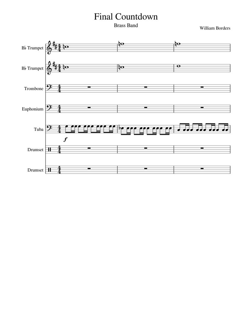 Final Countdown Sheet music for Trumpet (In B Flat), Trombone, Drum ...