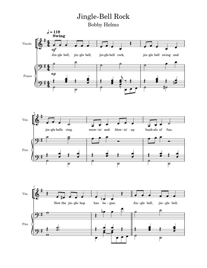 Jingle Bell Rock – Bobby Helms Sheet music for Piano (Piano-Voice ...