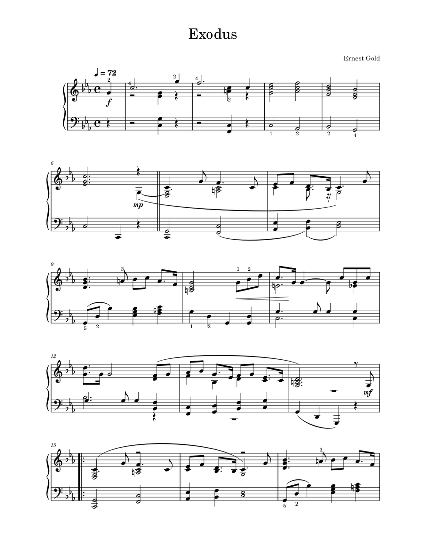 Exodus – Ernest Gold Sheet music for Piano (Solo) | Musescore.com