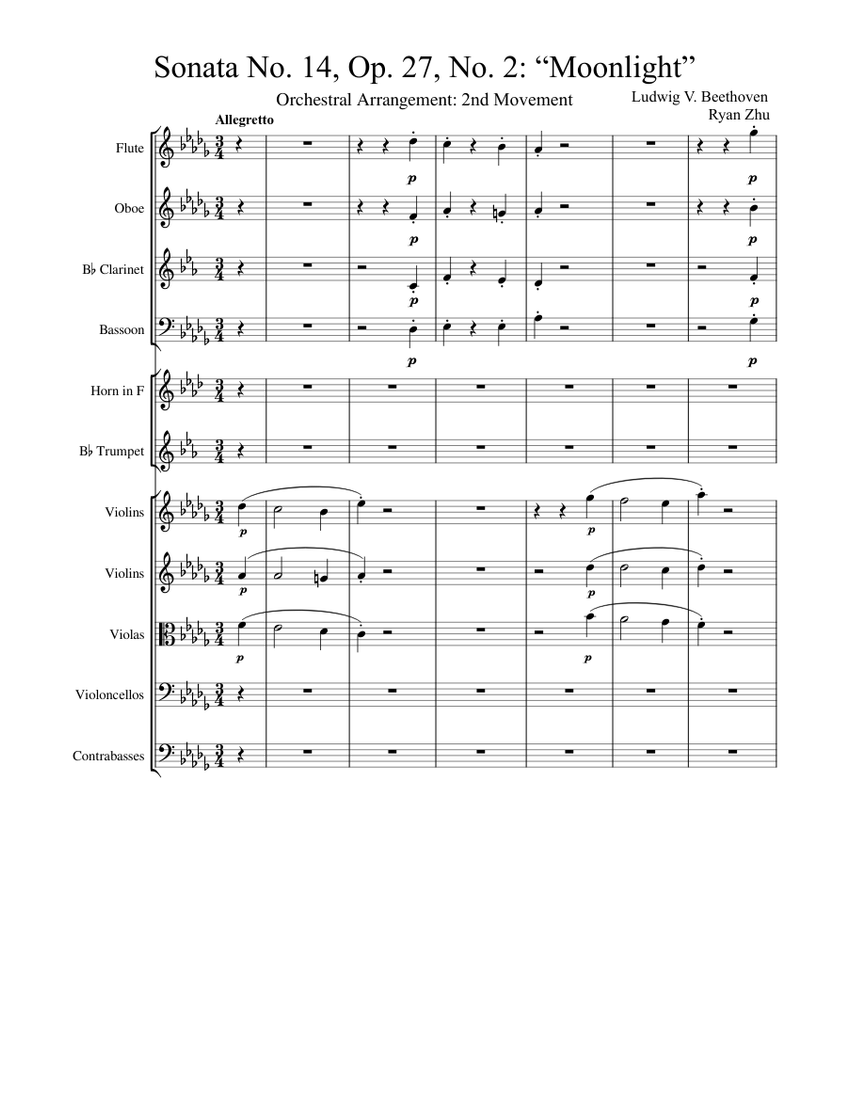 Sonate No. 14, Op. 27, No. 2: "Moonlight" for Orchestra, Mvmt. 2 Sheet ...