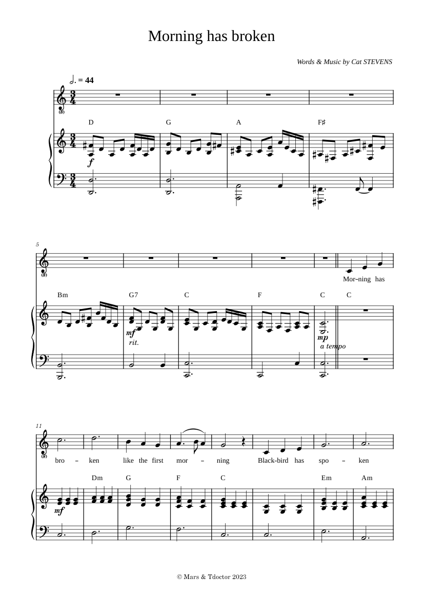 Morning has broken – Cat Stevens Morning has broken Sheet Music with ...