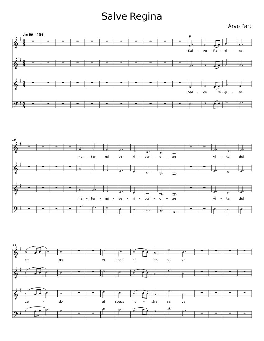Salve Regina - Arvo Pärt Sheet music for Synthesizer (Mixed Quartet) | Musescore.com