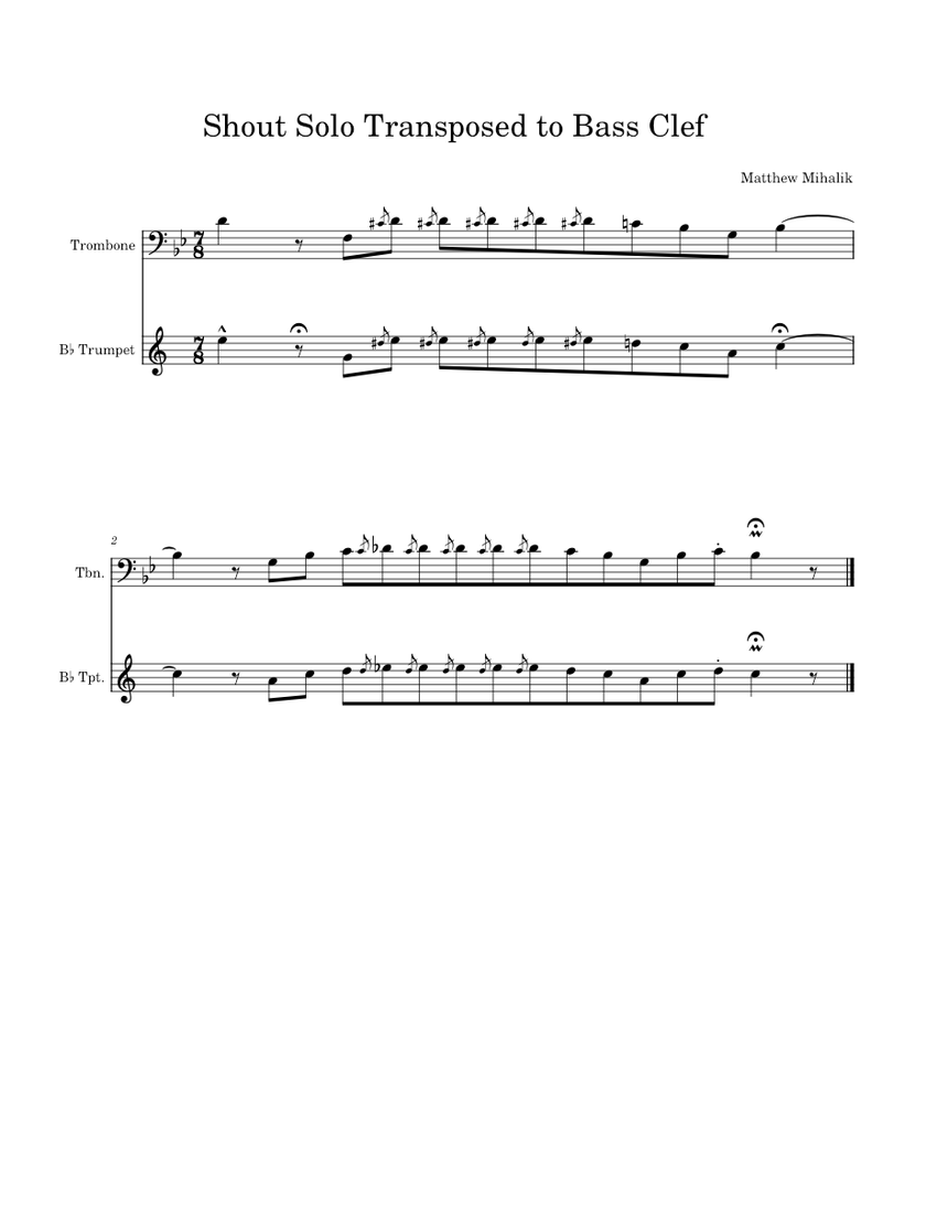 Shout Solo Transposed to Bass Clef Sheet music for Trombone, Trumpet in ...