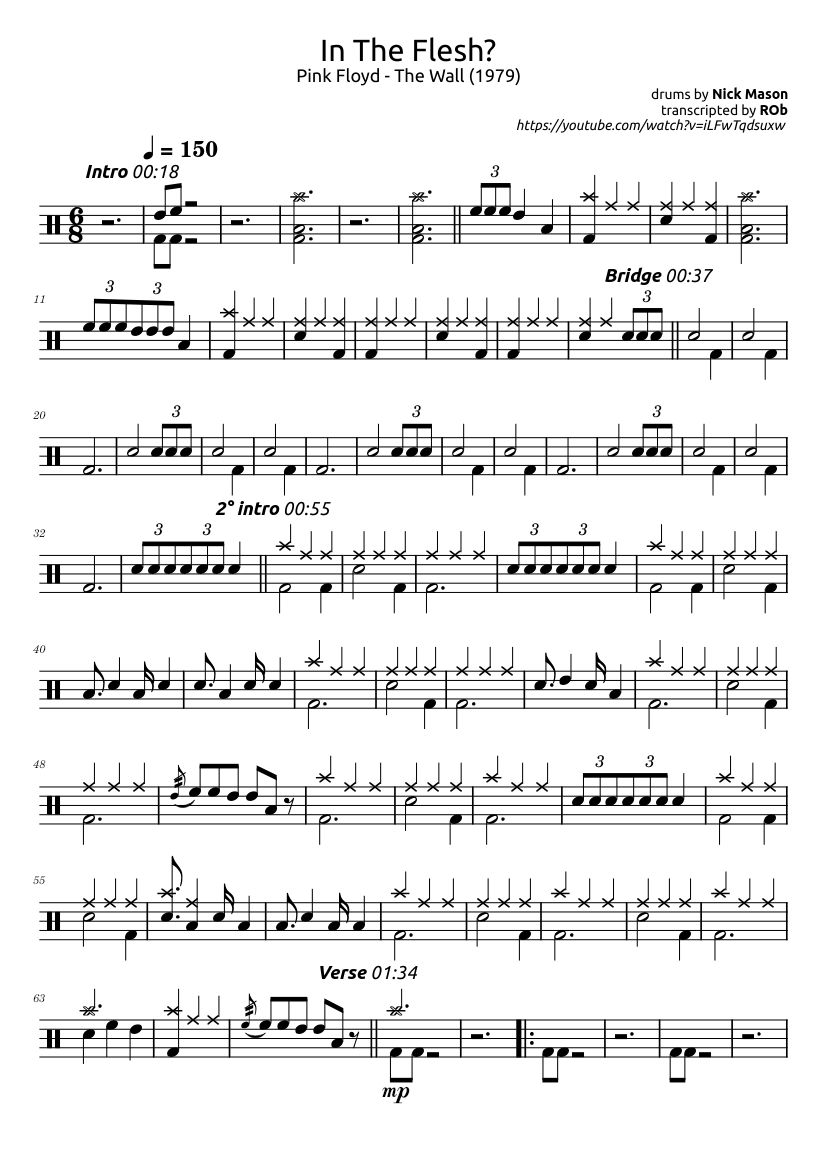 In The Flesh? – Pink Floyd Sheet Music for Drum group (Mixed Ensemble ...
