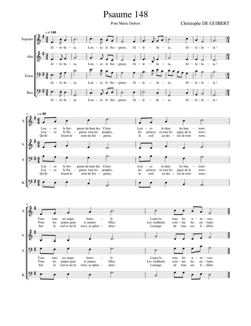 Psaume_148 Sheet music for Soprano, Alto, Tenor, Bass voice (Choral ...
