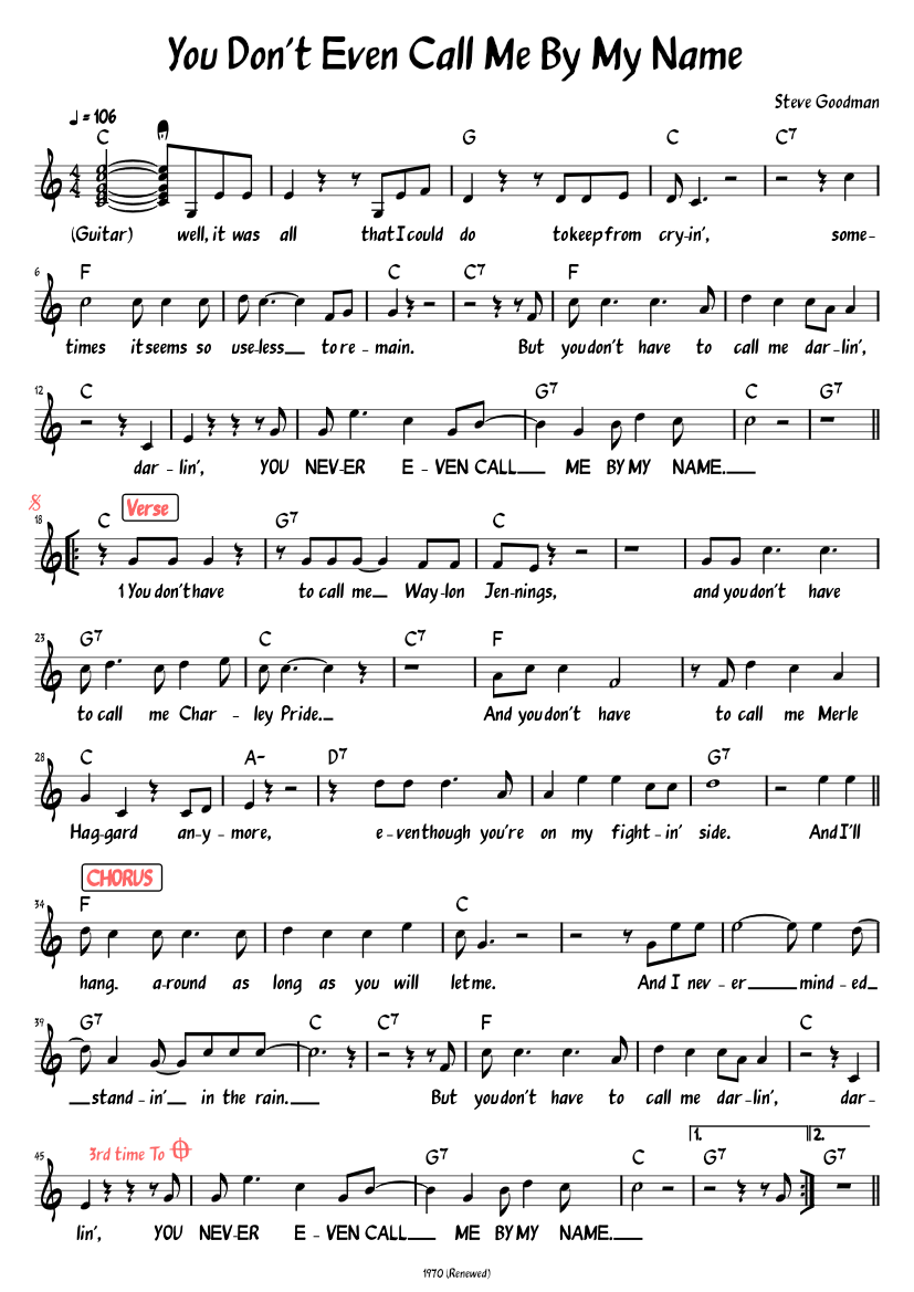 You Don't Even Call Me By My Name (Lead sheet with lyrics ) Sheet music for Piano (Solo) Easy ...