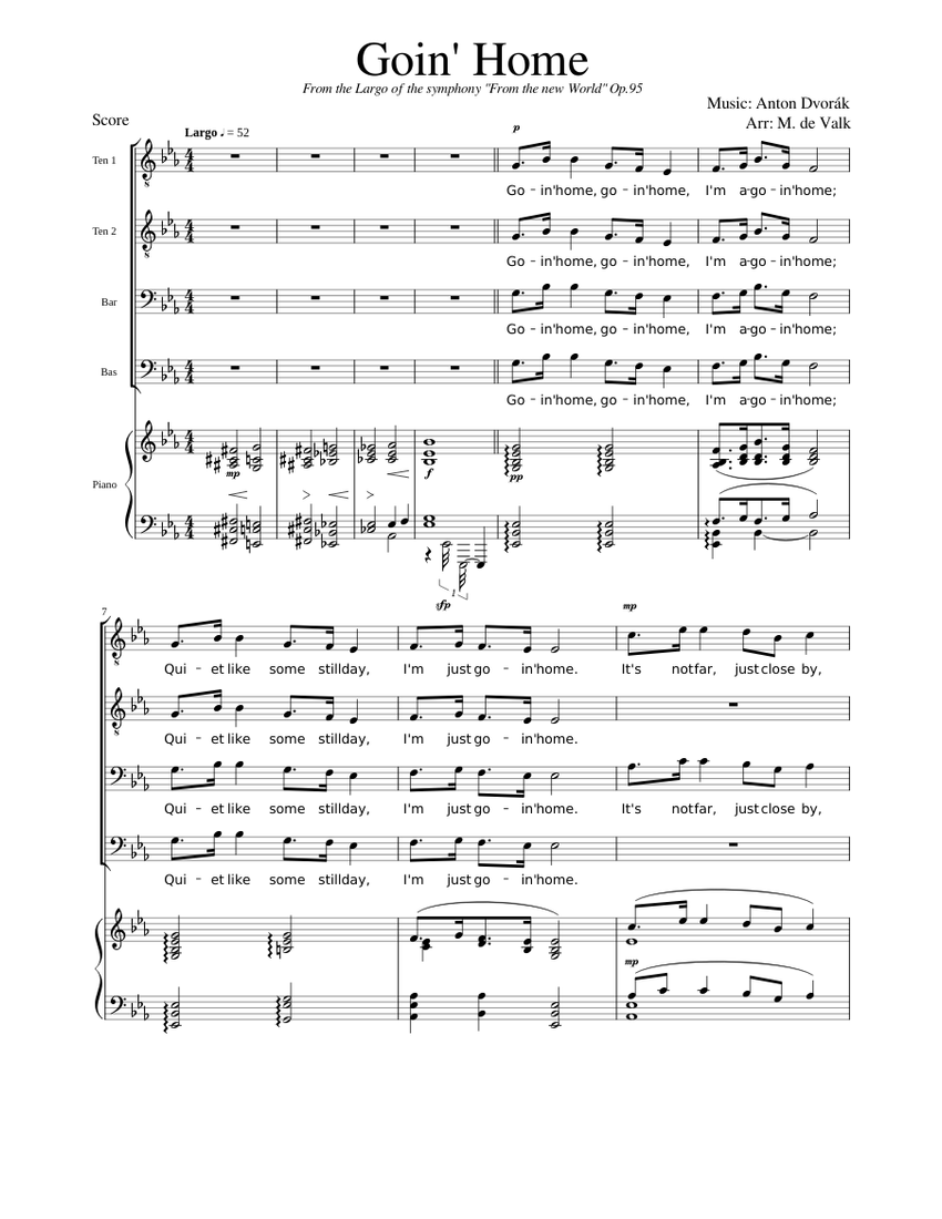 FRM230 Goin' Home-Dvorak-TTBB-PAR Sheet music for Piano, Tenor, Bass ...