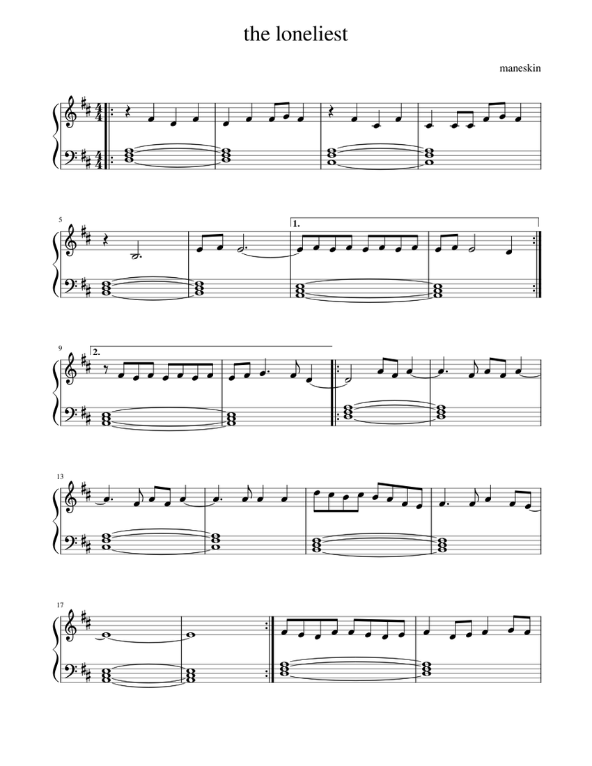 The loneliest – Måneskin the loneliest Sheet music for Piano (Solo ...
