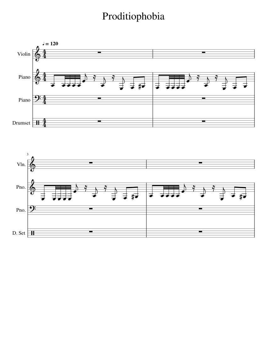 Proditiophobia Sheet music for Piano, Violin, Drum group (Mixed Quartet ...