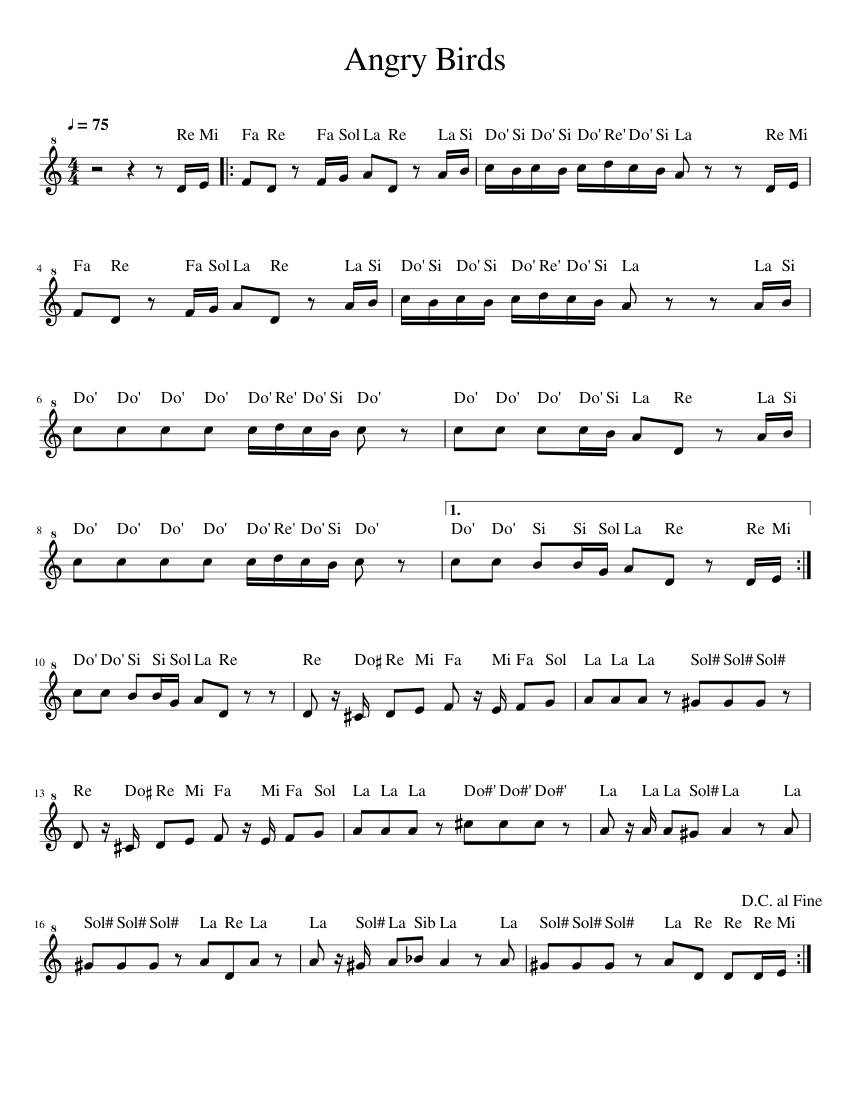 Angry Birds Flauta Dulce Sheet music for Recorder (Solo) | Musescore.com