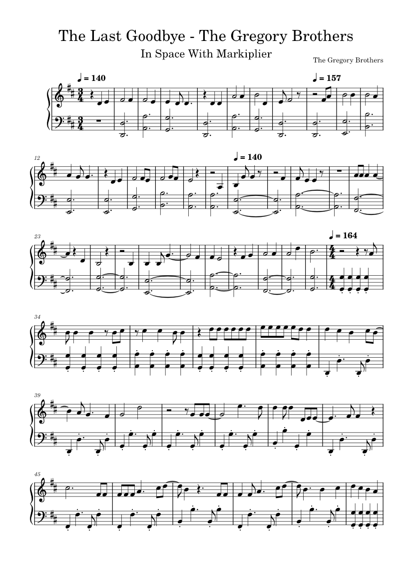 The Last Goodbye – The Gregory Brothers Featuring Markiplier Sheet ...