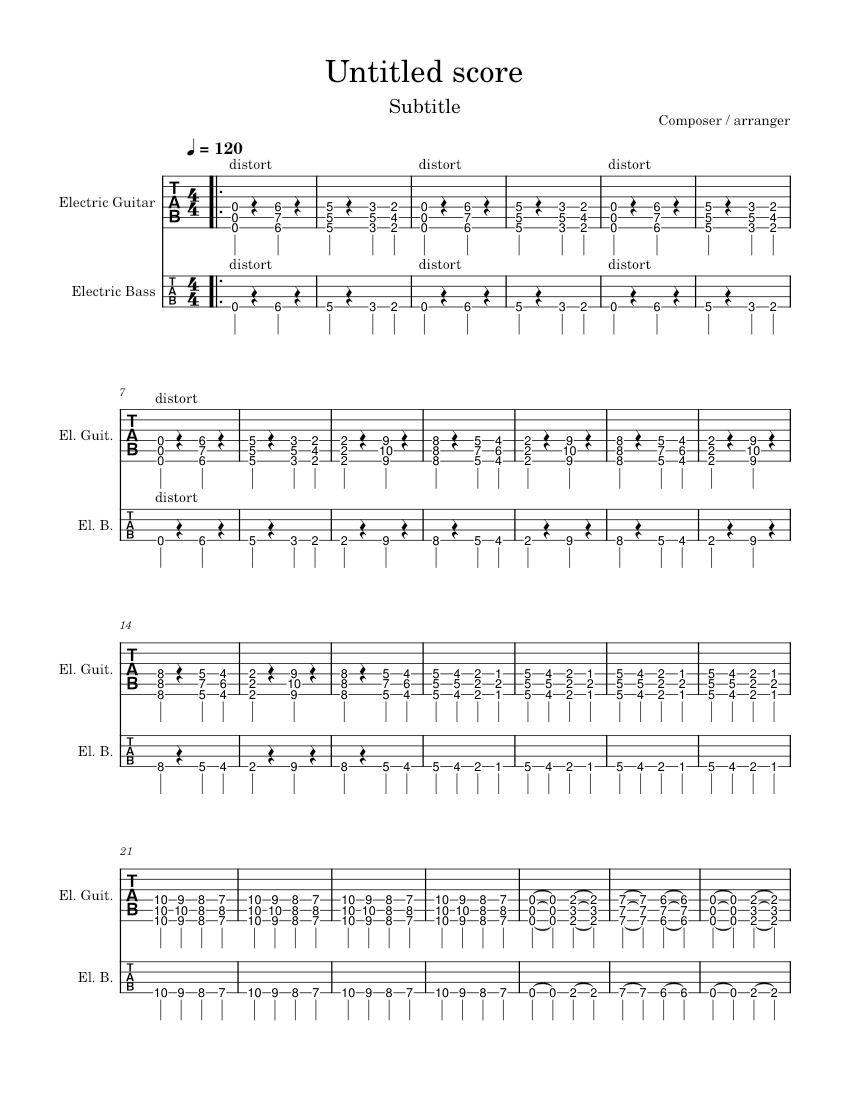 E Sheet music for Guitar, Bass guitar (Mixed Duet) | Musescore.com
