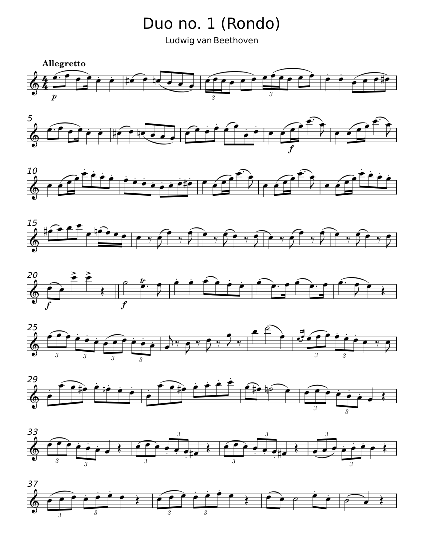 Duo No. 1 for Clarinet and Bassoon WoO 27 - Ludwig van Beethoven Sheet ...