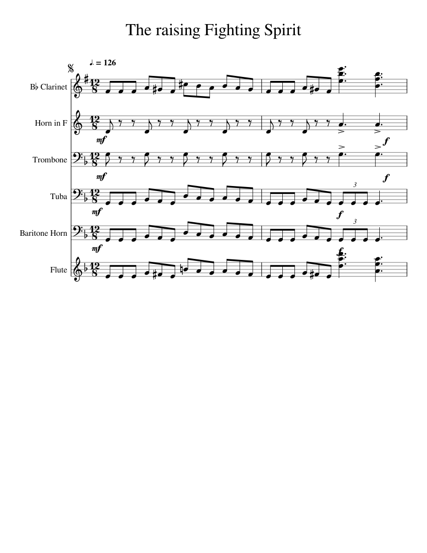 The raising Fighting Spirit Sheet music for Trombone, Tuba, Flute ...