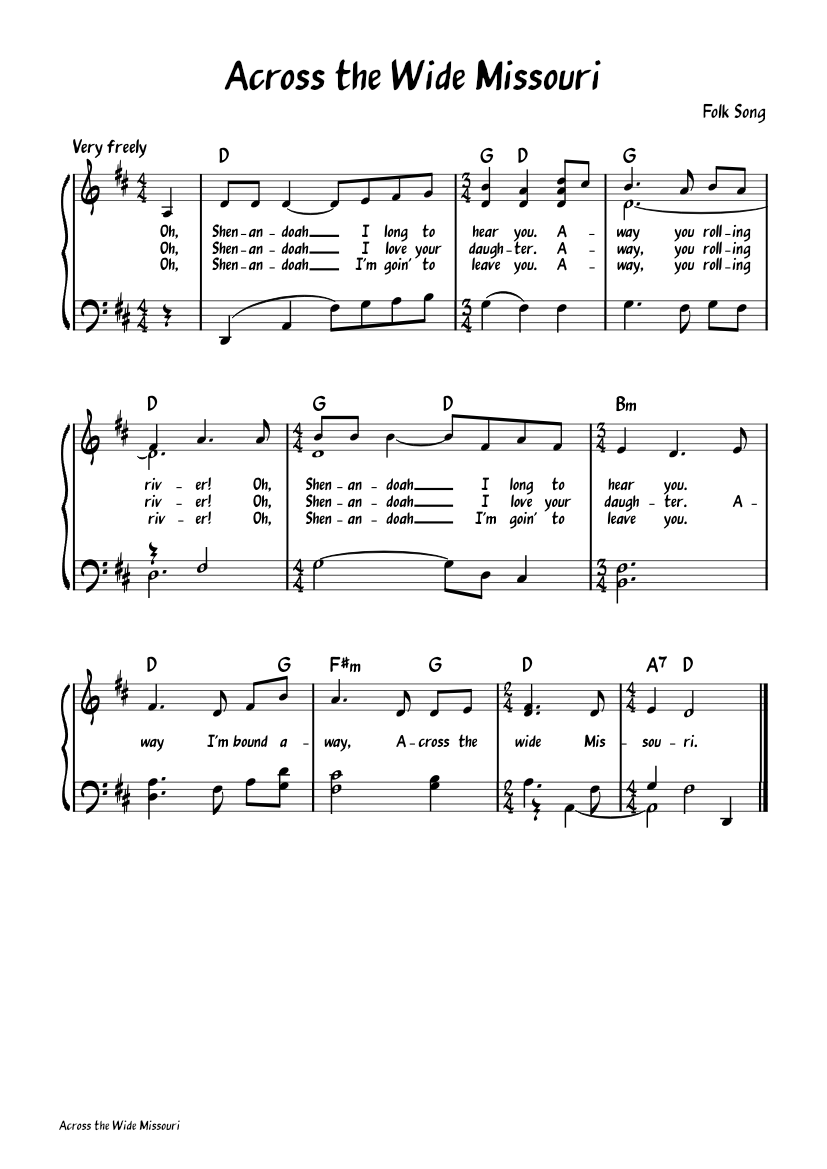 Oh, Shenandoah (Across the Wide Missouri) – Misc Traditional Sheet ...