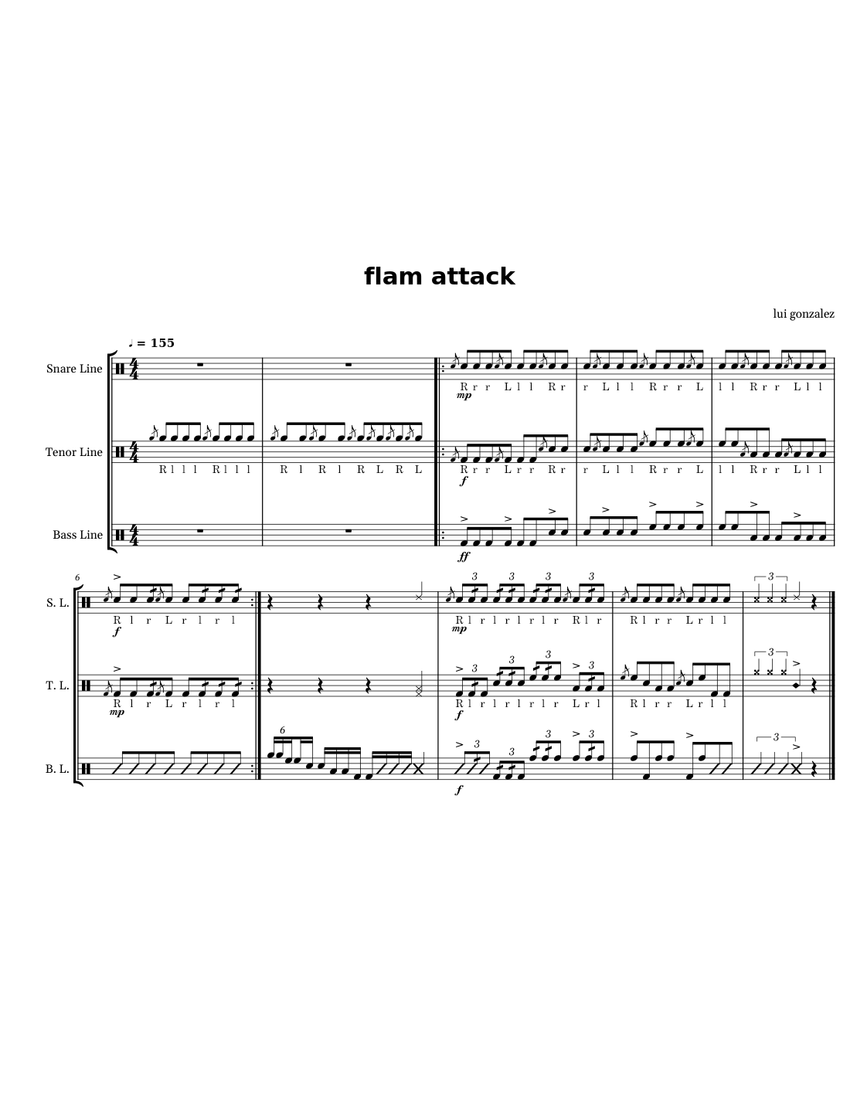 flam_attack Sheet music for Snare drum, Tenor drum, Bass drum ...