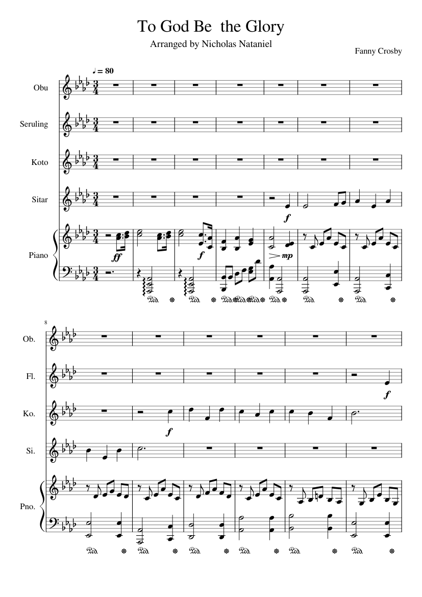 To God Be the Glory Sheet Music for Piano, Flute, Oboe, Strings ...