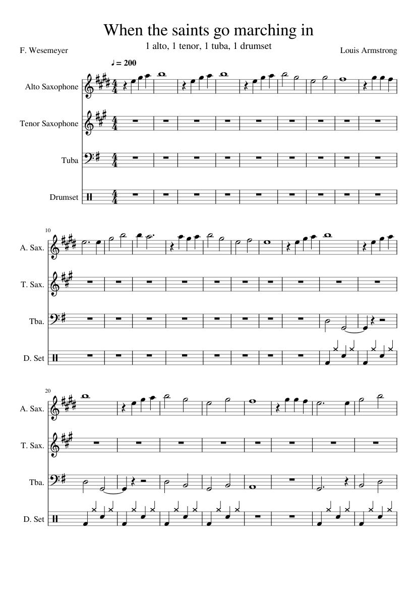 When the saints go marching in Sheet music for Tuba, Saxophone alto ...