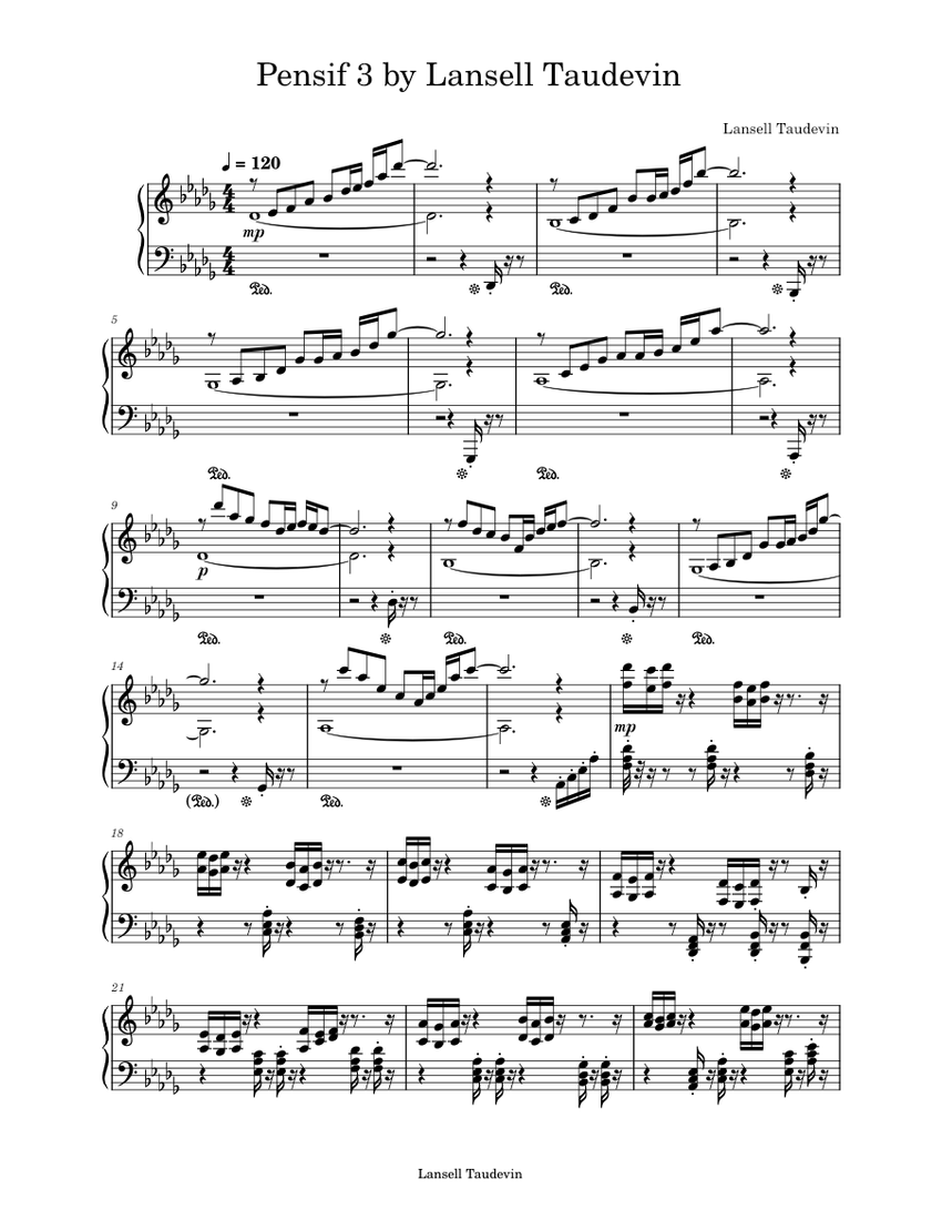 Pensif_3_by_Lansell_Taudevin Sheet music for Piano (Solo) | Musescore.com