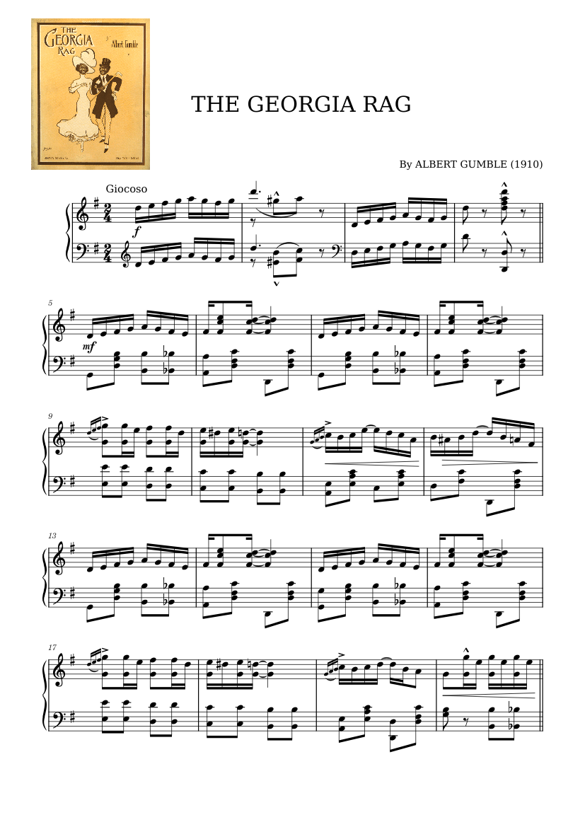 The Georgia Rag by Albert Gumble (1910) Sheet Music for Piano (Solo ...