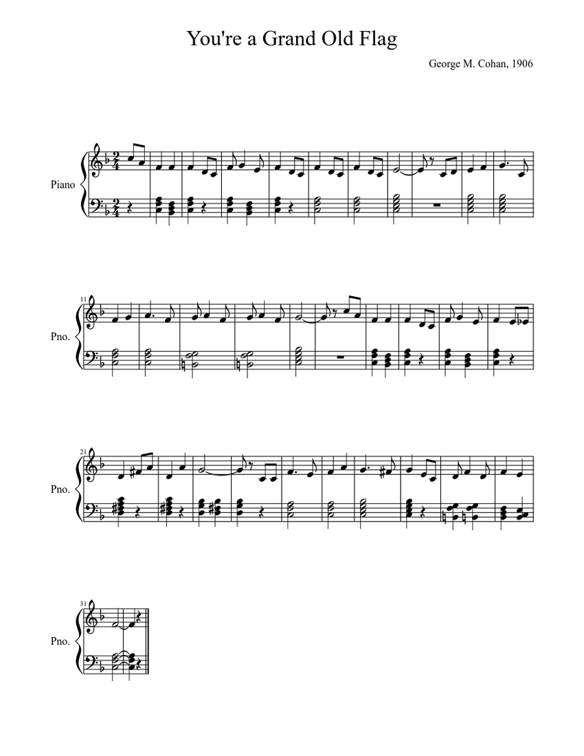 You're a Grand Old Flag Sheet music for Piano (Solo) | Musescore.com