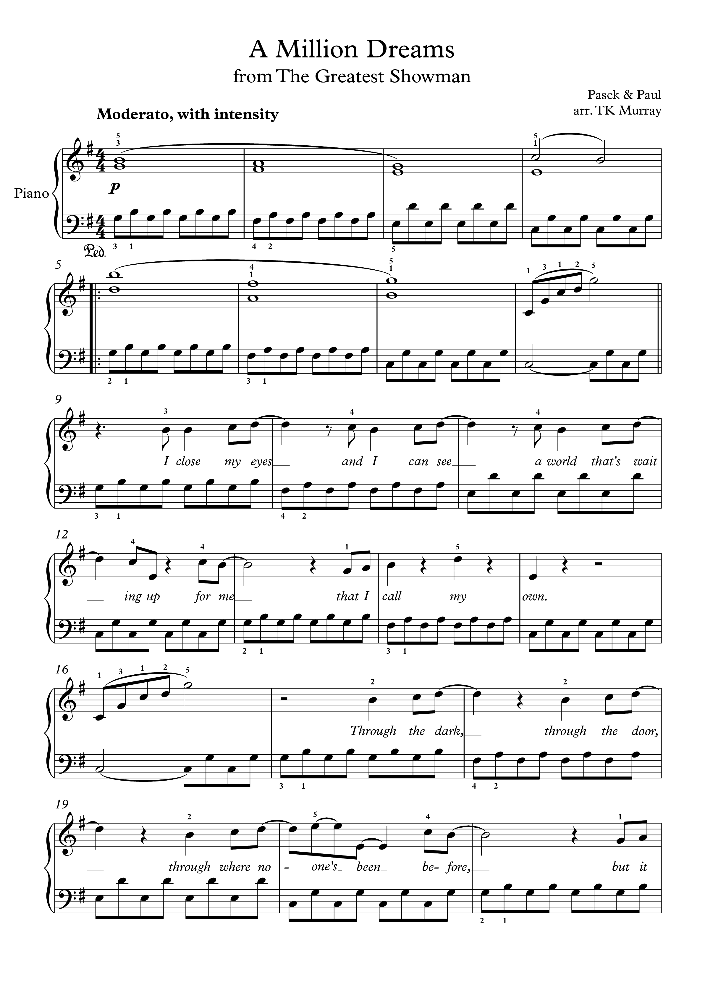 A Million Dreams Klavier Noten