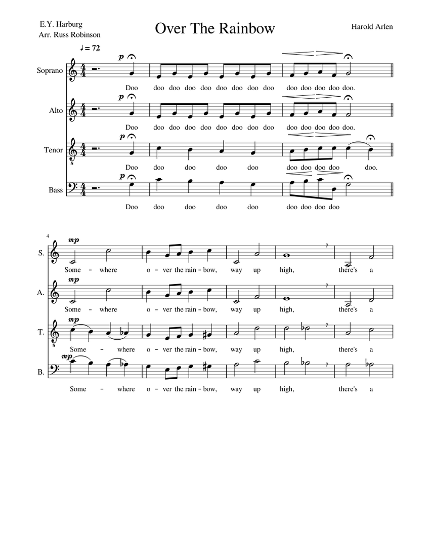 Over The Rainbow Sheet music for Soprano, Alto, Tenor, Bass voice (SATB ...