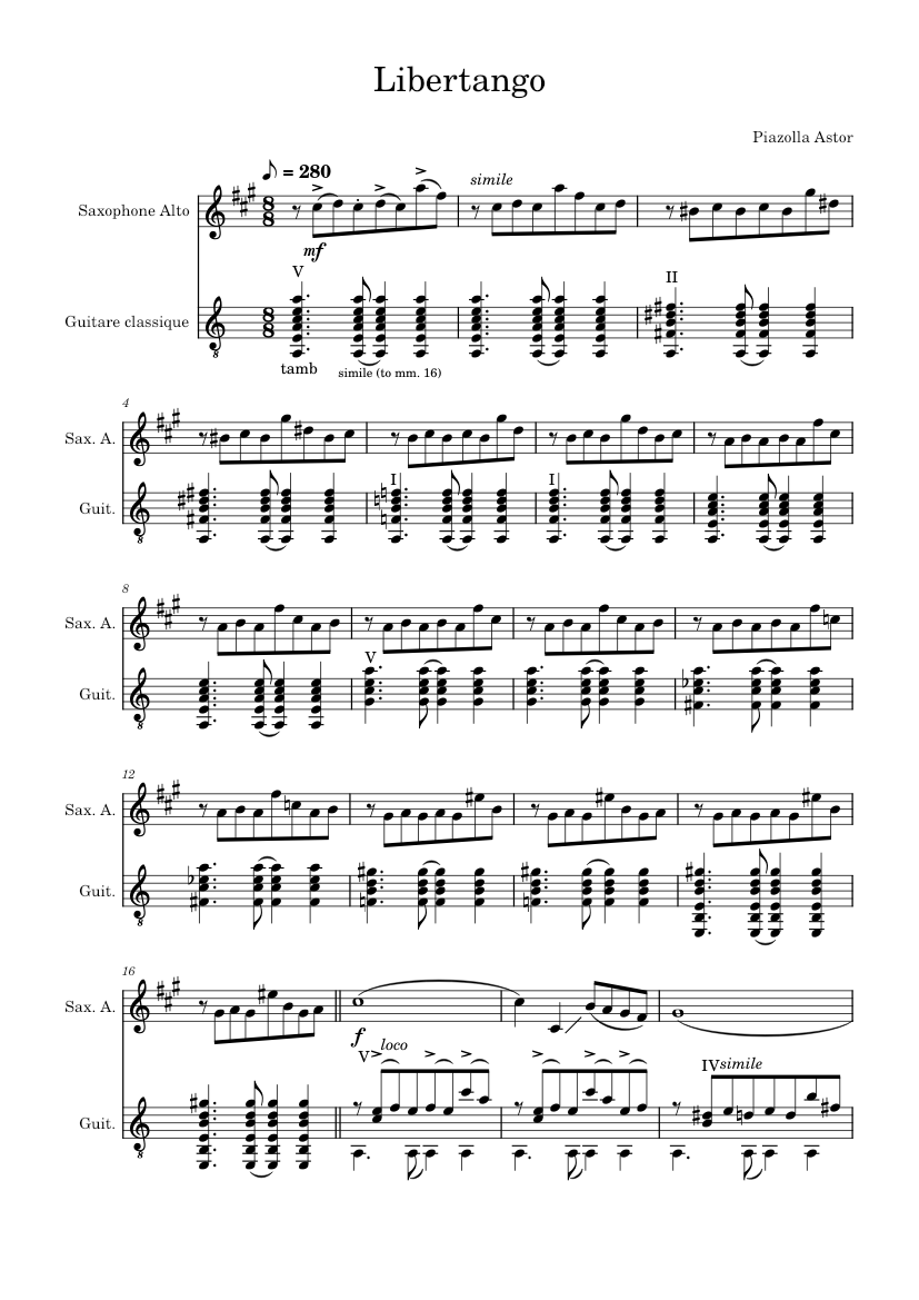 Libertango – Astor Piazzolla Sheet music for Saxophone alto, Guitar ...