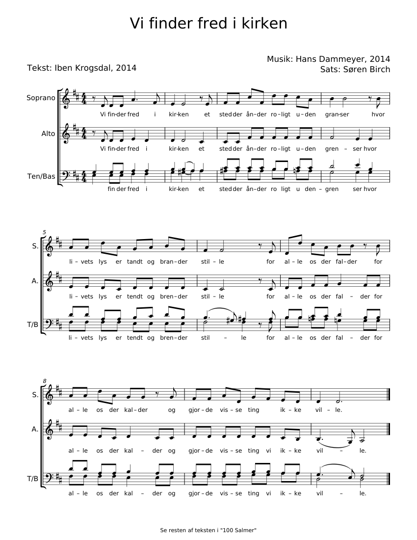 Vi finder fred i kirken - Hans Dammeyer Sheet music for Soprano, Alto ...