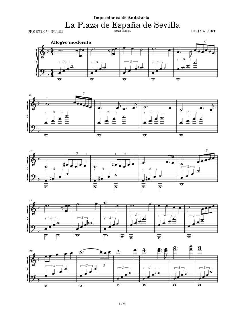 PRS 071 05 La Plaza de España de Sevilla pour harpe (harp) Sheet music ...
