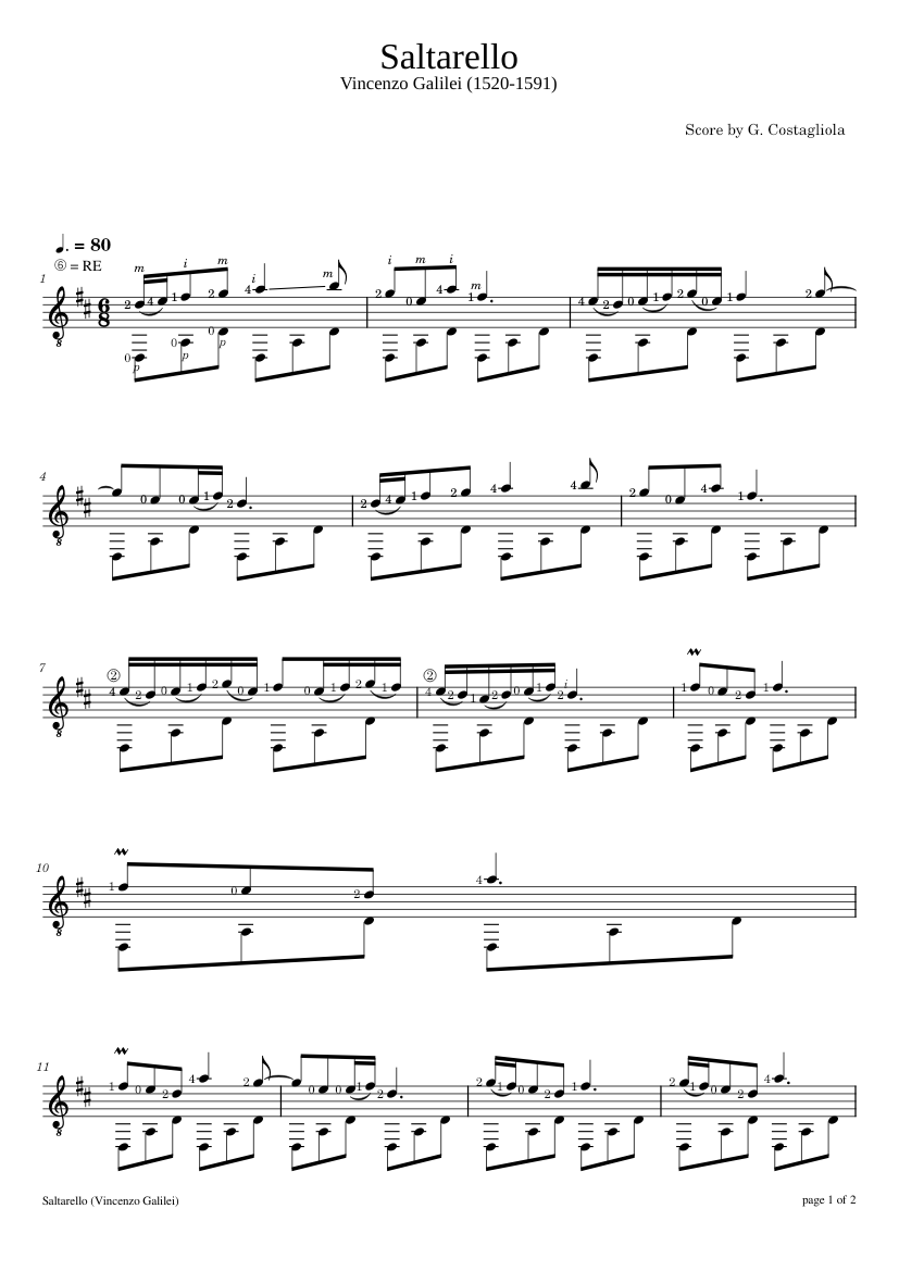 Saltarello - Vincenzo Galilei Sheet music for Guitar (Solo) | Musescore.com