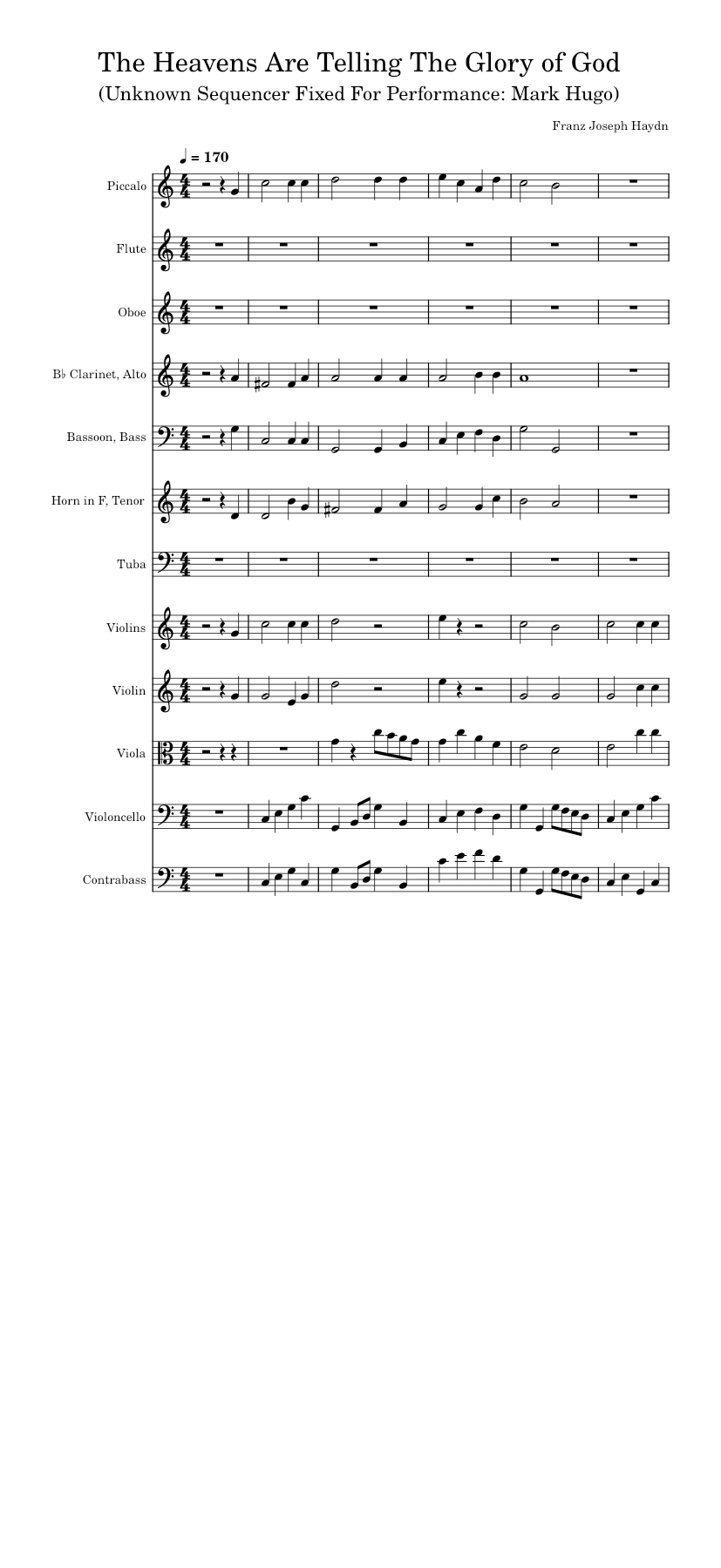 The Heavens Are Telling the Glory Of God by Haydn Sheet Music for Tuba ...