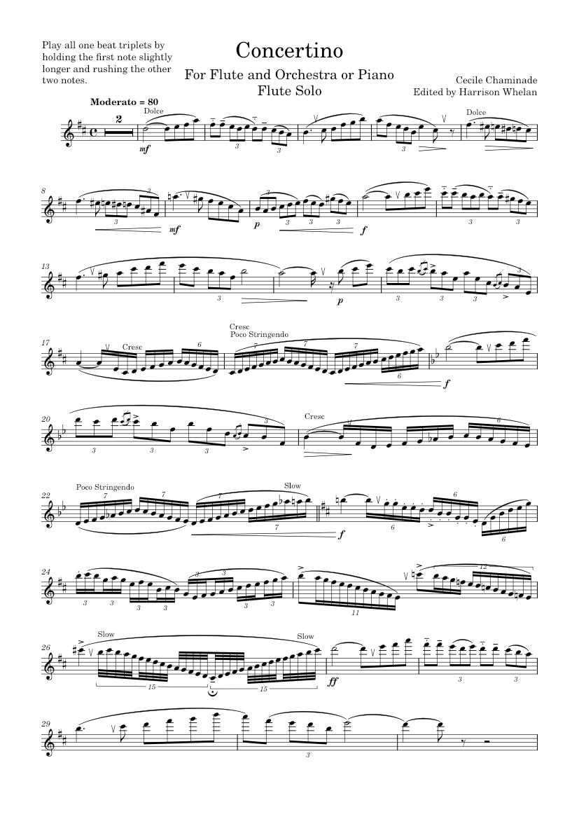 Concertino pour Flûte Edited by me :) Sheet Music for Flute (Solo ...