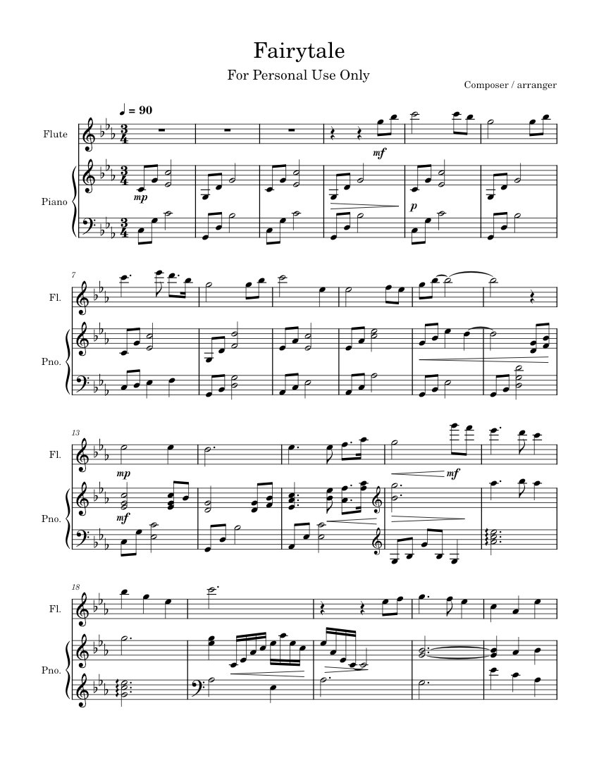 Fairytale Sheet music for Piano, Flute (Solo) | Musescore.com
