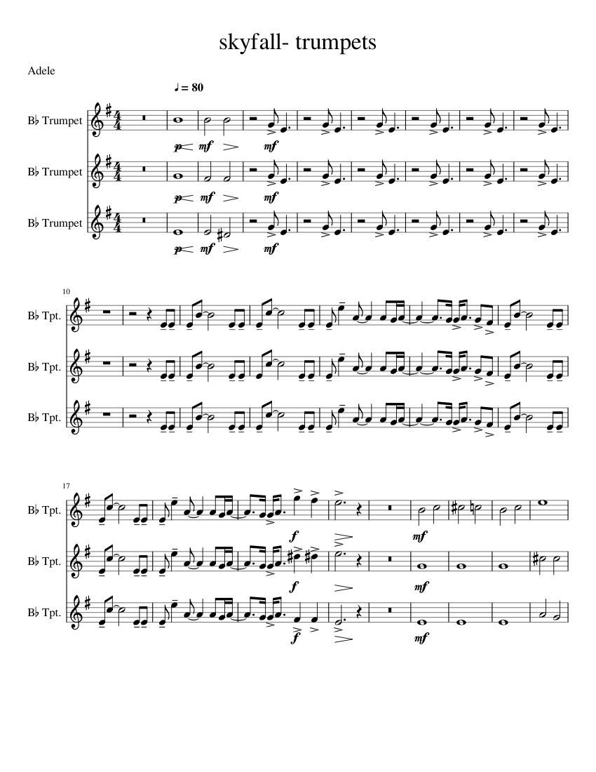 Skyfall- trumpets Sheet music for Trumpet (In B Flat) (Mixed Trio) | Musescore.com