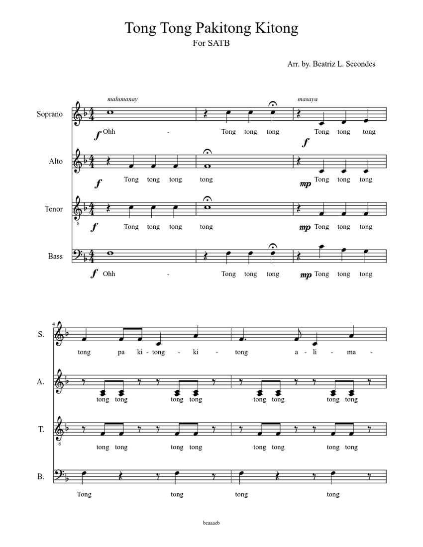 Tong Tong Pakitong Kitong Sheet music for Bass guitar (Solo ...