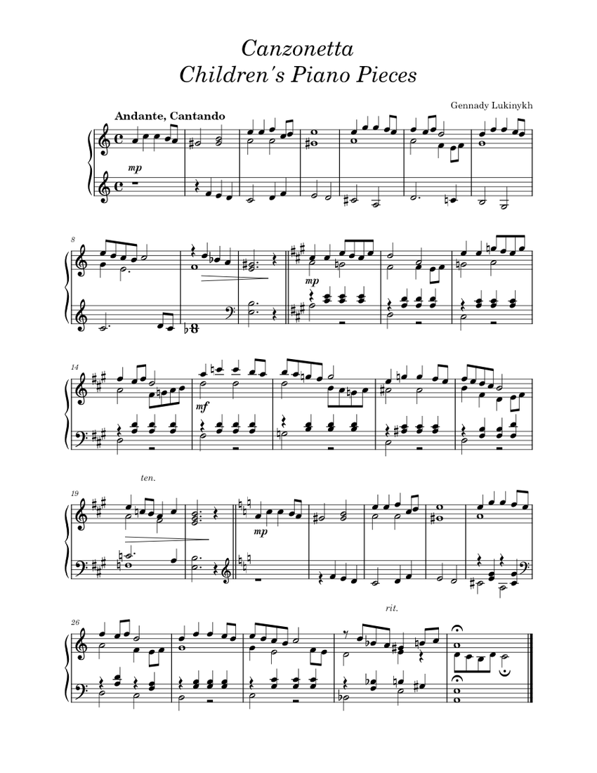 Canzonetta – Gennady Lukinykh Sheet music for Piano (Solo) Easy ...