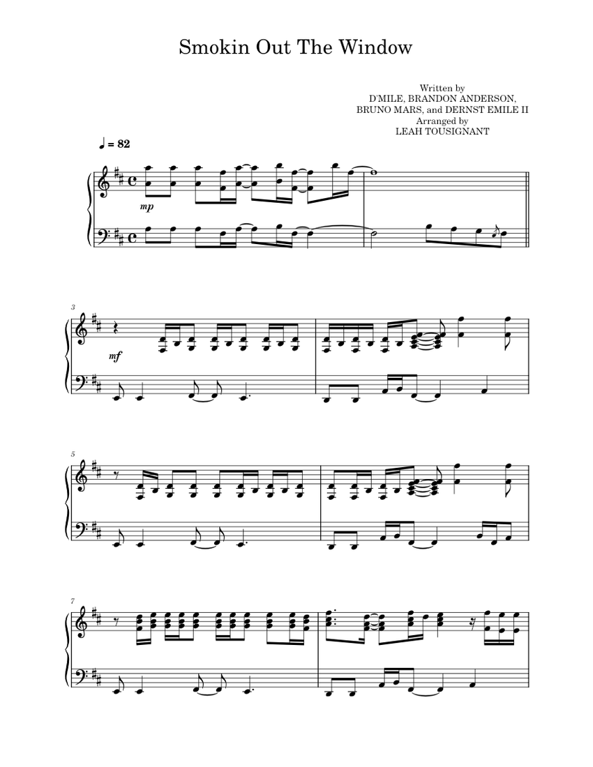 Smokin Out The Window – Silk Sonic (Sample) Sheet music for Piano (Solo) | Musescore.com