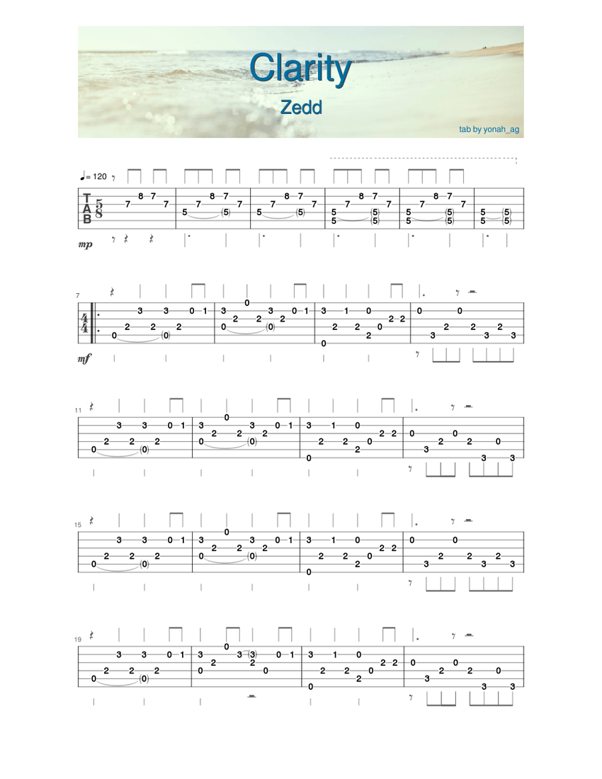 Clarity - Zedd - Guitar Tab Sheet music for Guitar (Solo) | Musescore.com