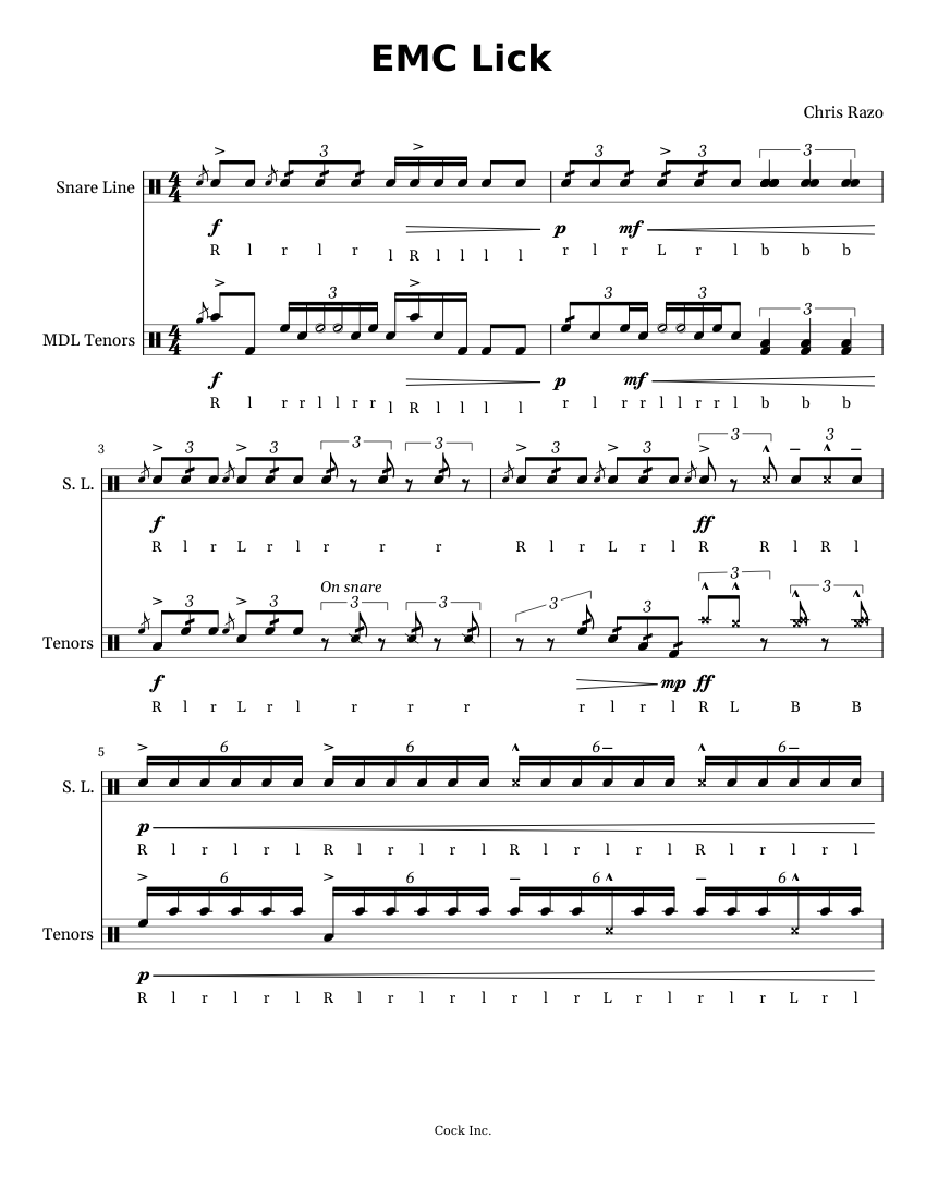 EMC_Lick Sheet music for Snare drum, Tenor drum (Percussion Duet ...