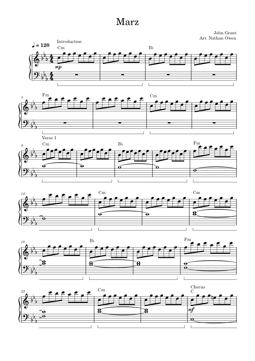 Marz – John Grant Sheet Music with Chords for Piano (Solo) Easy ...