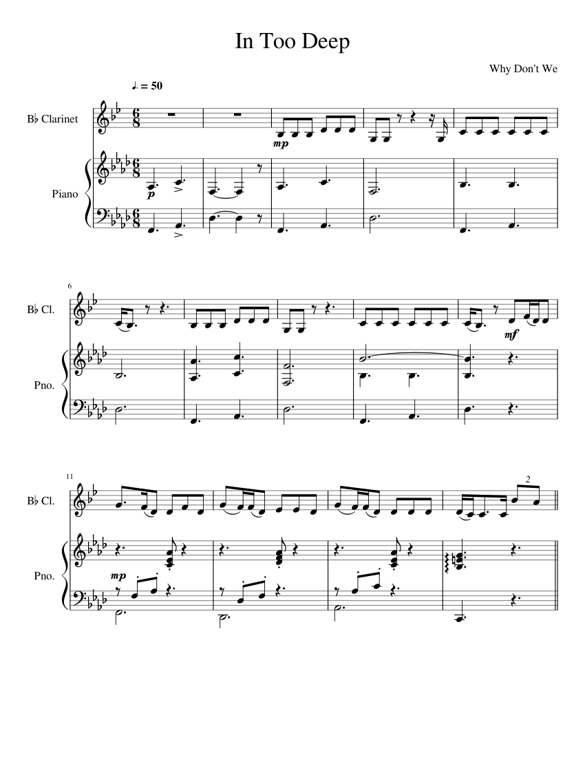 In Too Deep Clarinet Sheet music for Piano, Clarinet in b-flat (Solo ...