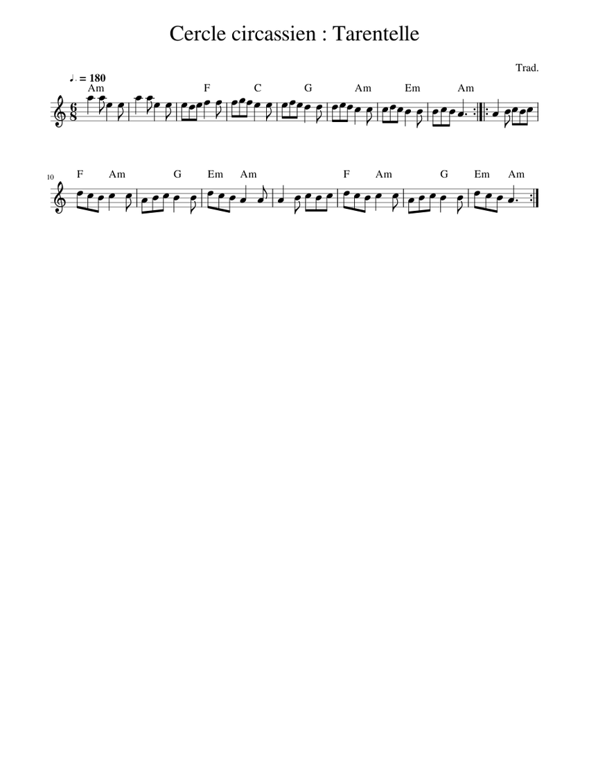 Traditional music - Cercle circassien : Tarentelle - piano tutorial