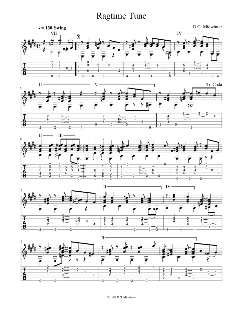Ragtime Tune Sheet music for Guitar (Solo) | Musescore.com