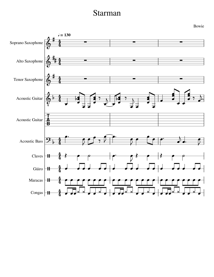 (David Bowie) Starman Sheet music for Saxophone alto, Saxophone tenor ...