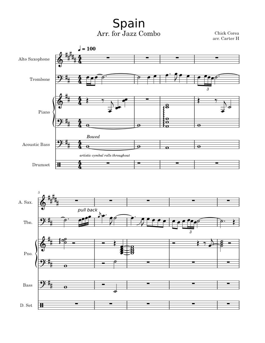 Spain Jazz Combo– Chick Corea Sheet music for Piano, Trombone ...