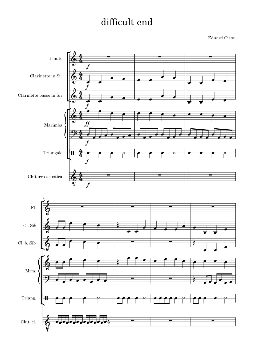 Difficult end Sheet music for Flute, Guitar, Marimba, Strings group ...