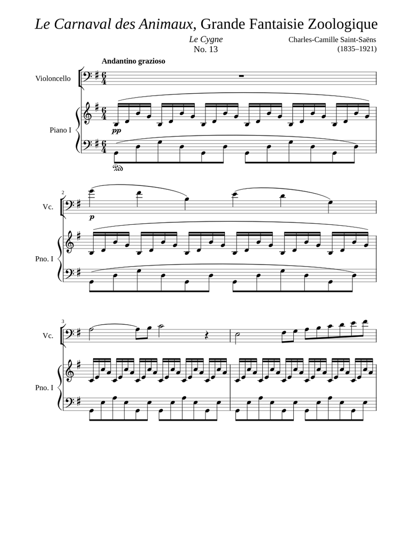 Le Cygne from Le Carnaval des Animaux, Grande Fantaisie Zoologique ...