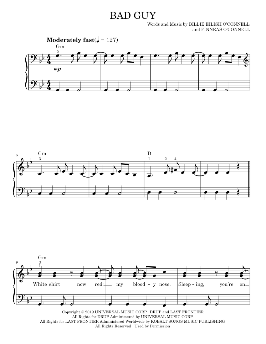 bad guy Sheet music for Piano by Billie Eilish Official | MuseScore.com