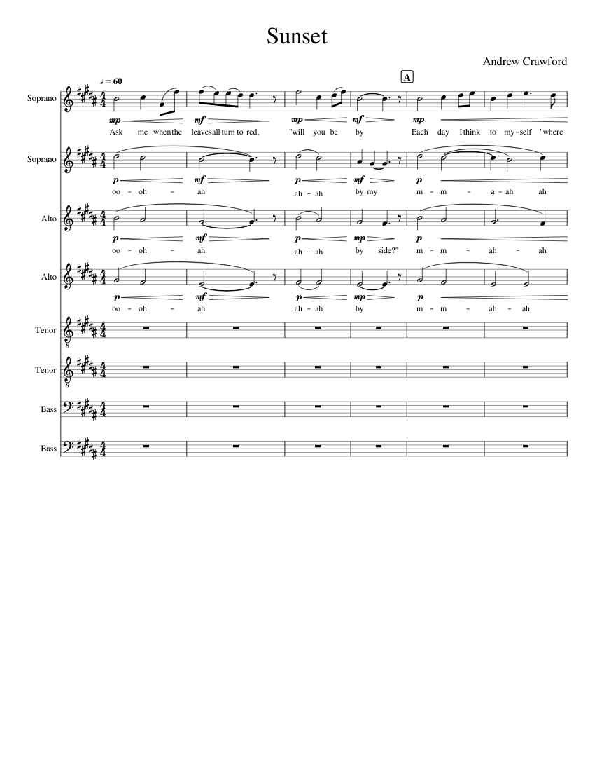 Sunset Sheet music for Soprano, Alto, Tenor, Bass voice (Choral ...